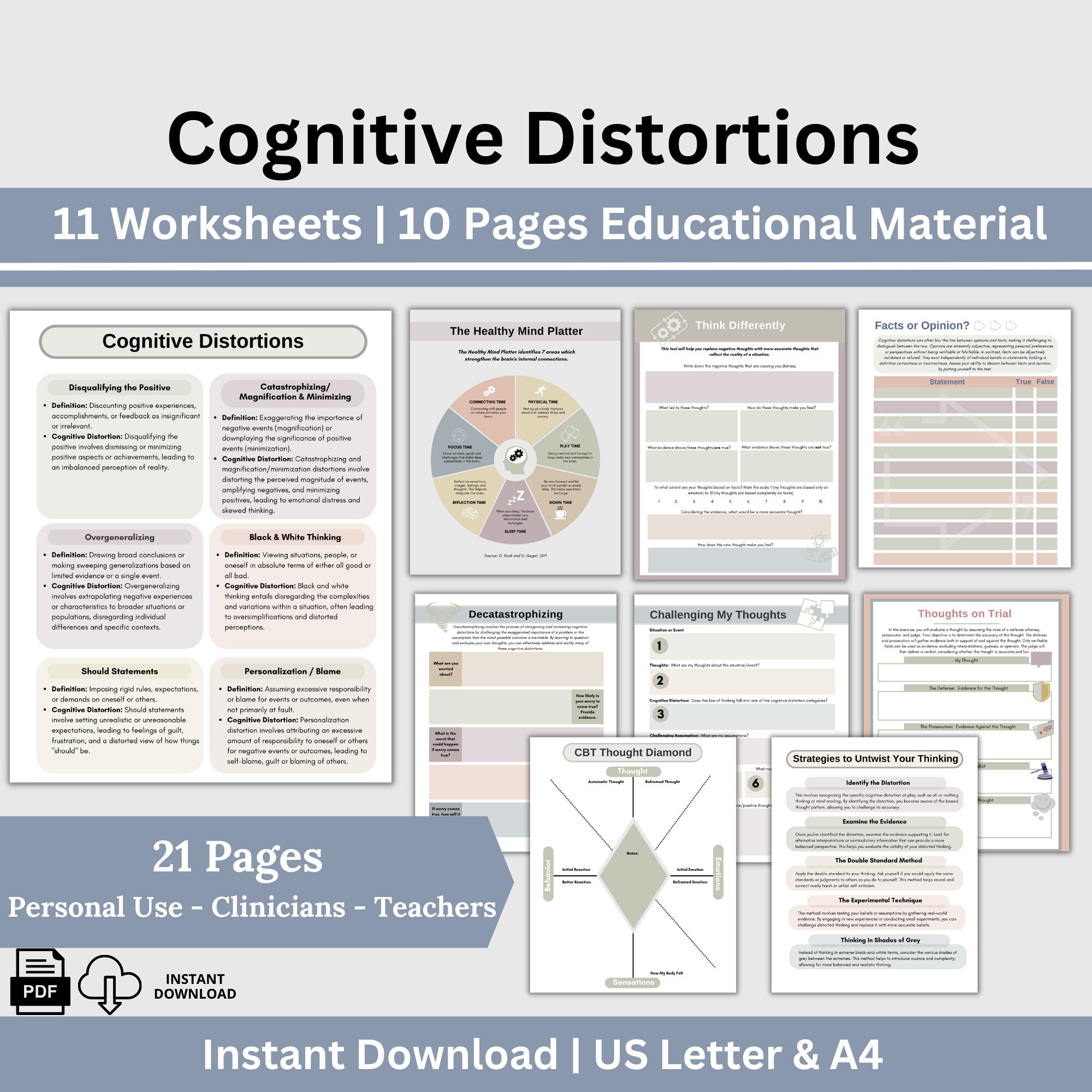 Cognitive Distortion CBT Worksheets, Trauma Therapy Worksheets ...