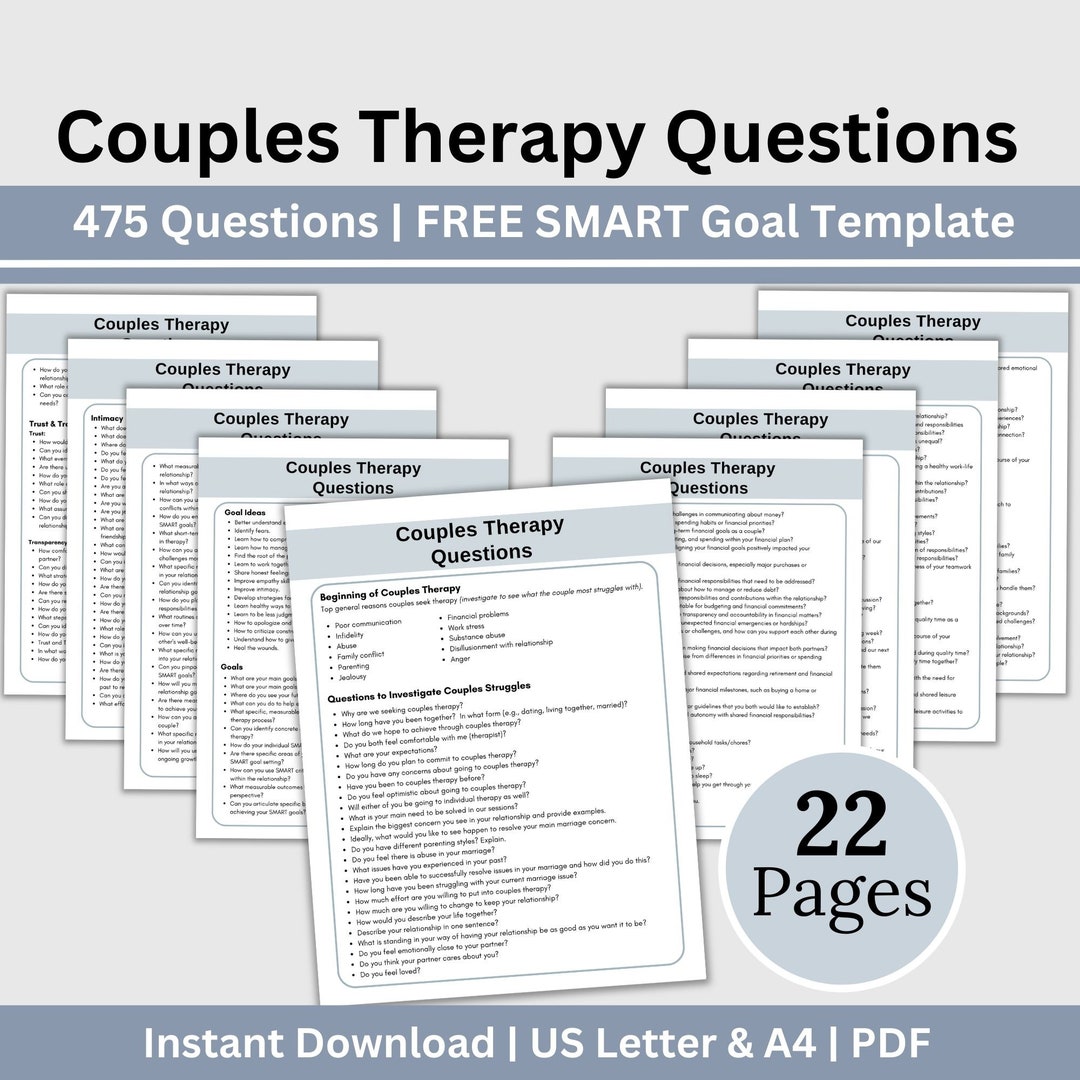 Couples Therapy Questions: SMART Goals, Conversation Starters (digital ...