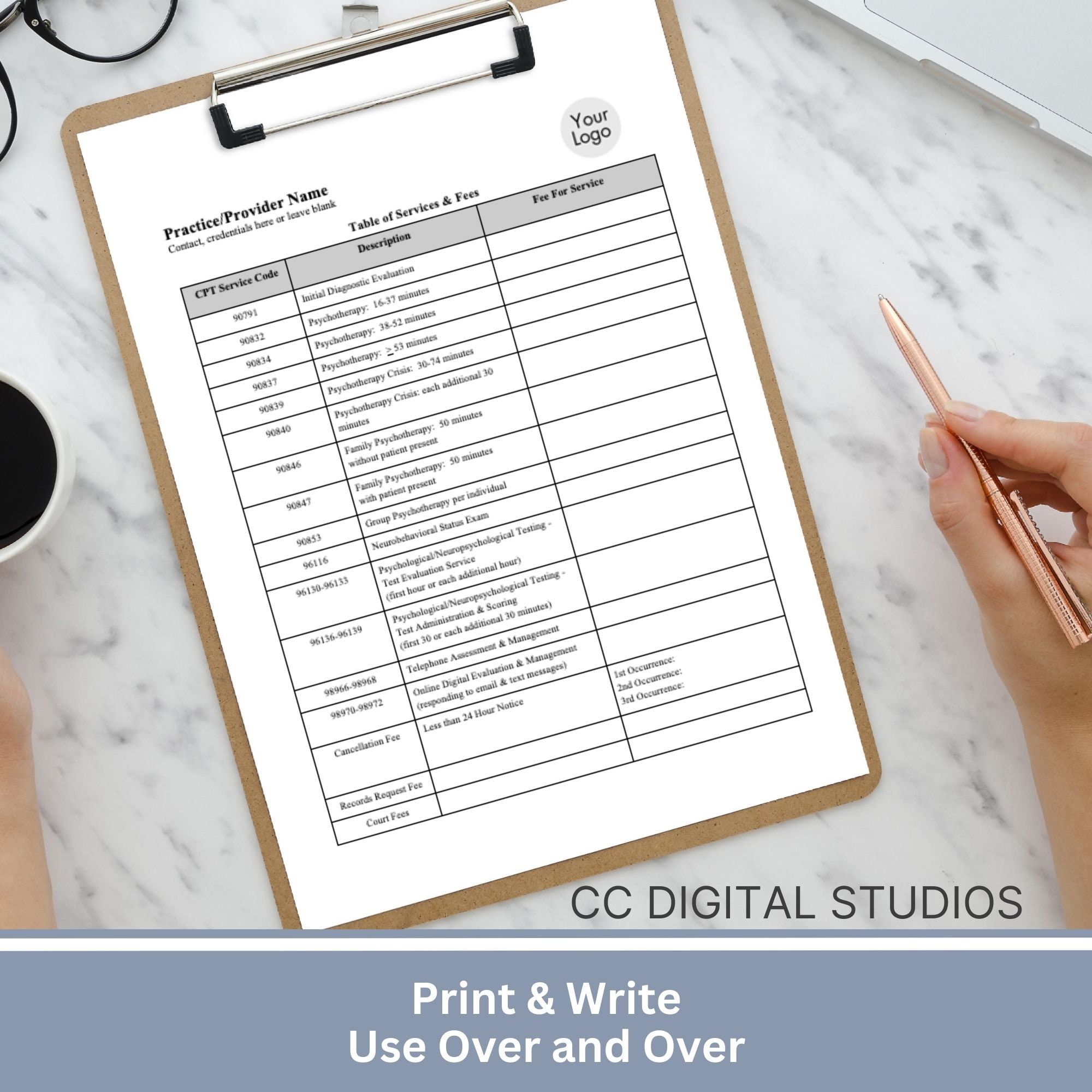 Clinical Fees Template, Sliding Fee Table, Fillable PDF, Therapy Tool ...