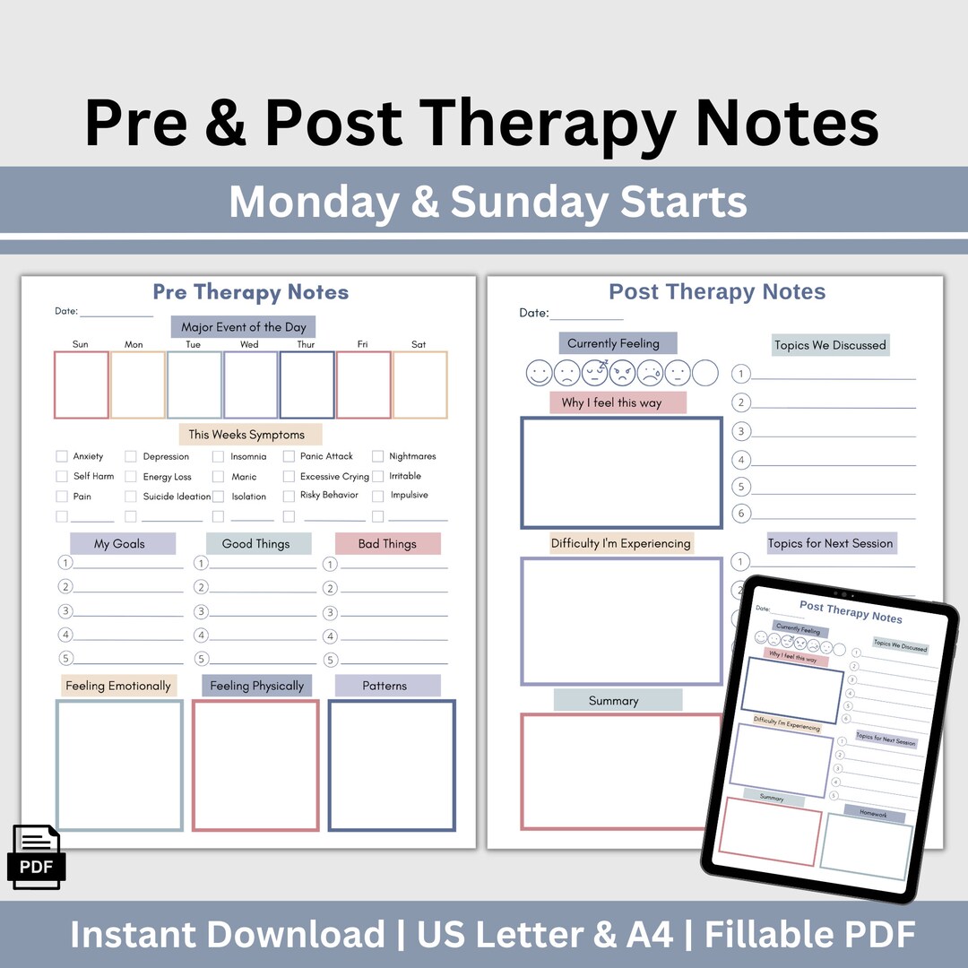 Therapy Session Notes: Pre & Post Therapy Log (digital Download) - Etsy