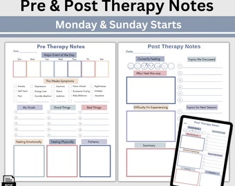 Pre & Post Therapy Notes, Therapy Session Log, Session Planner ...