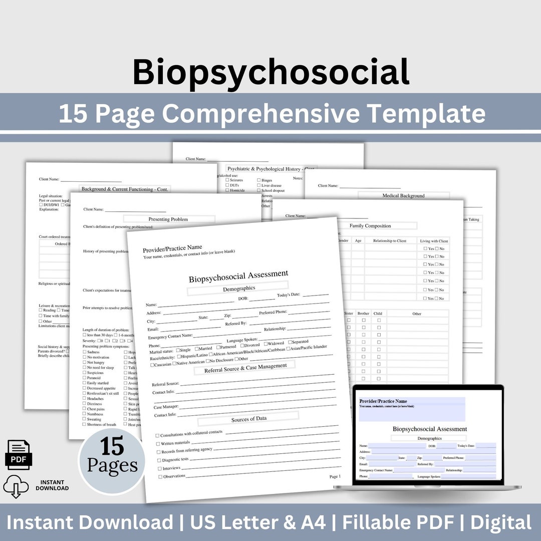 Biopsychosocial Assessment Forms, Comprehensive Fillable Forms for ...