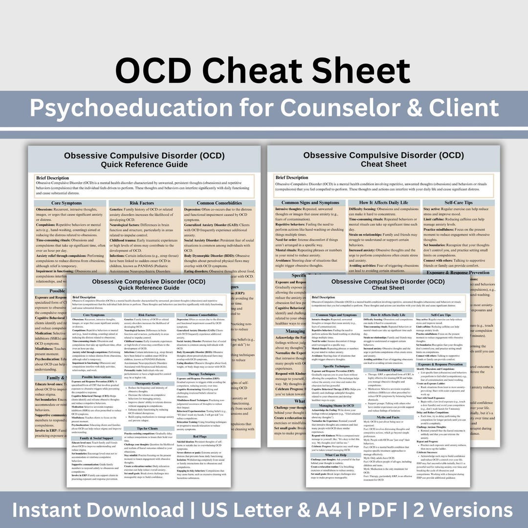 OCD Therapy Cheat Sheet: Counselor & Client Psychoeducation (digital ...