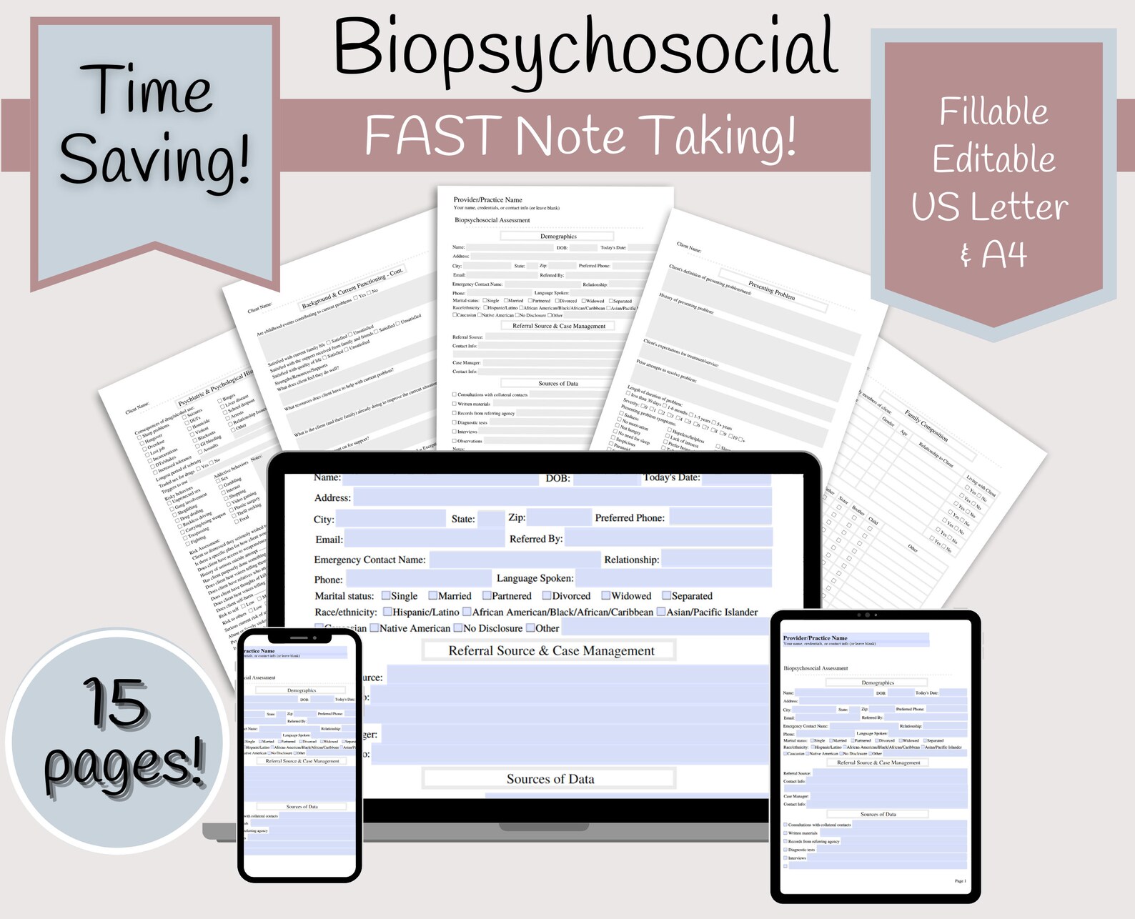 Biopsychosocial Assessment Forms Comprehensive Fillable Forms - Etsy