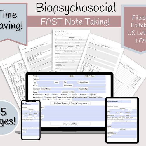 Biopsychosocial Intake Assessment Form Comprehensive Fillable - Etsy