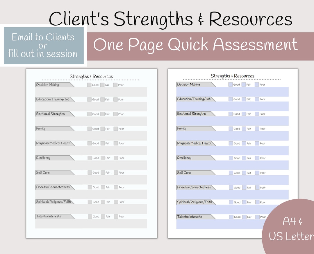Client Strength & Resource Assessment Tool Strength Based - Etsy