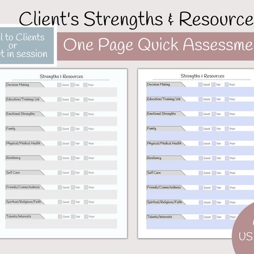 Client Strength & Resource Assessment Tool Strength Based - Etsy