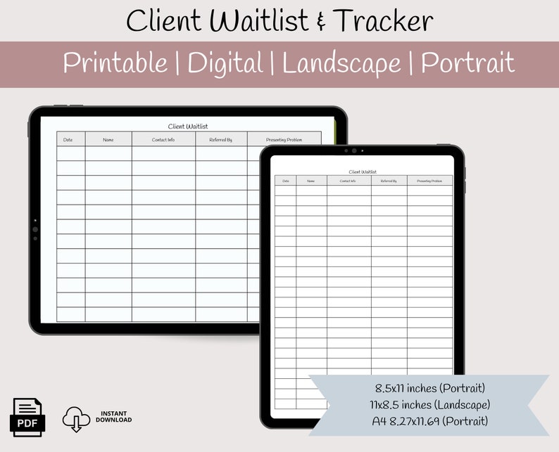 Client Waitlist Printable & Fillable Client Tracker - Etsy
