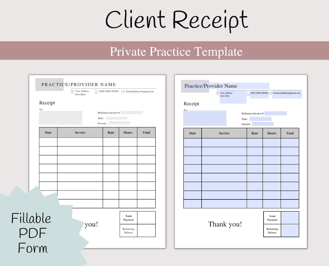 Therapy Client Receipt Fillable PDF Private Practice - Etsy UK