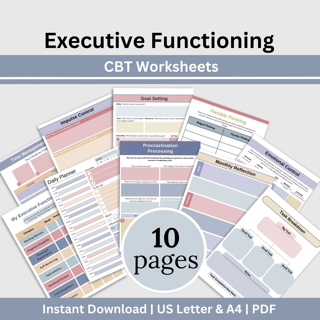 Executive Functioning Adult ADHD CBT Worksheets, Psychotherapy ...