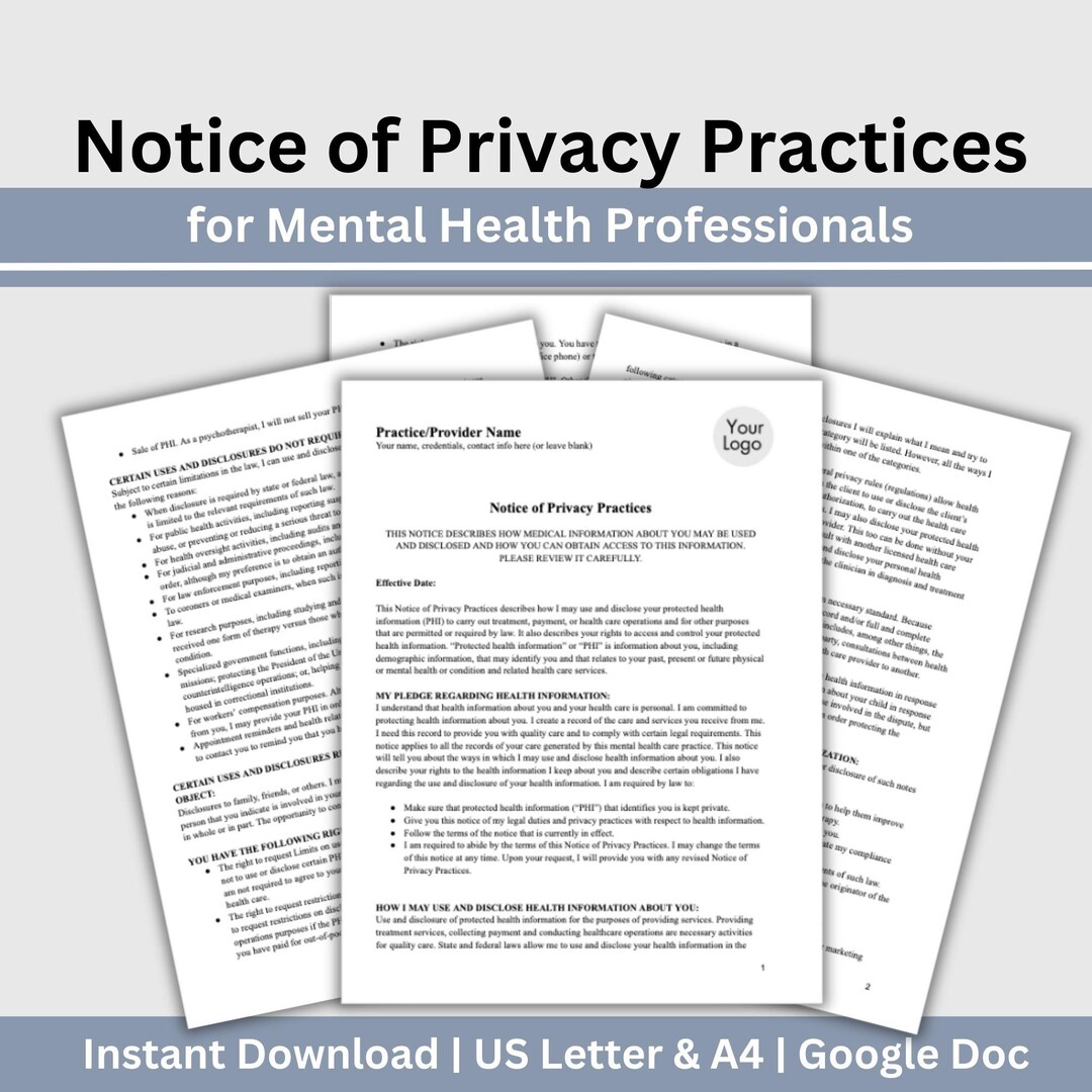HIPAA Template, Notice of Privacy Practices, Editable Google Doc ...