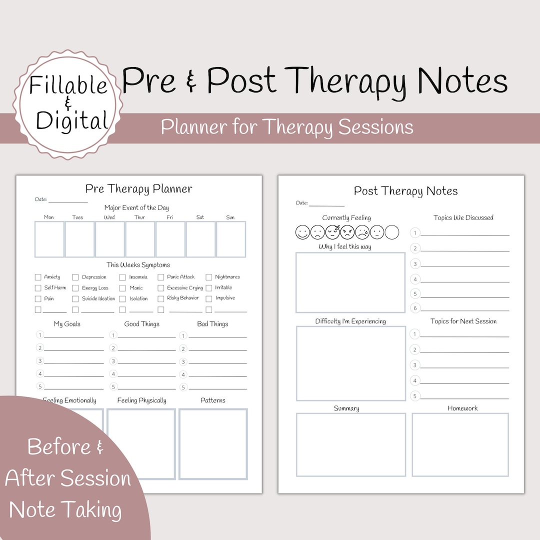 Fillable Pre & Post Therapy Notes, Therapy Session Planner, Helpful ...