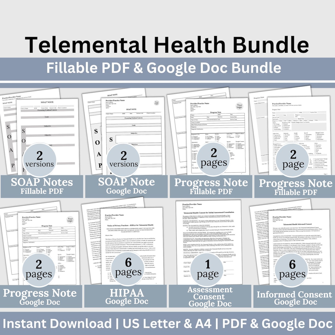 Telemental Health Bundle Google Doc Therapy Notes, Therapy Notes for ...