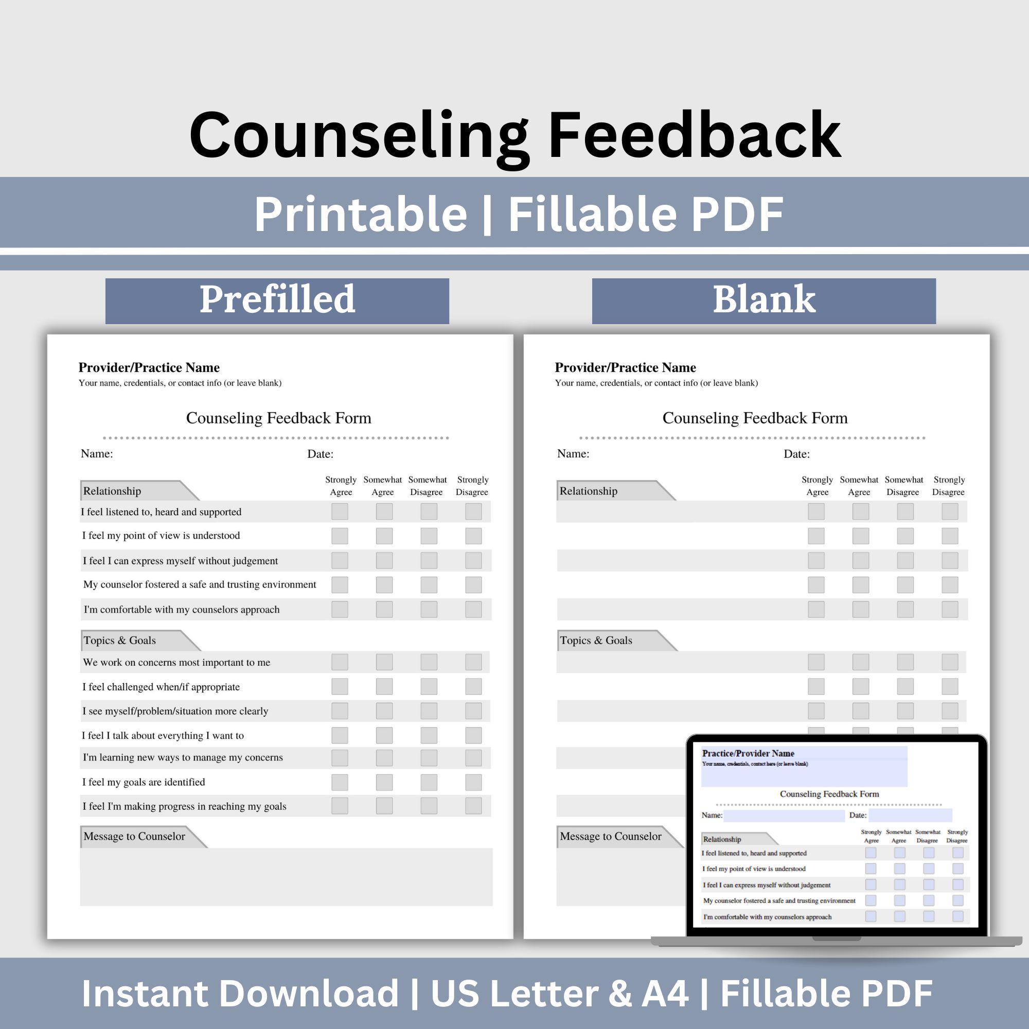 Counseling Feedback Form, Client Session Feedback, Counseling Session ...