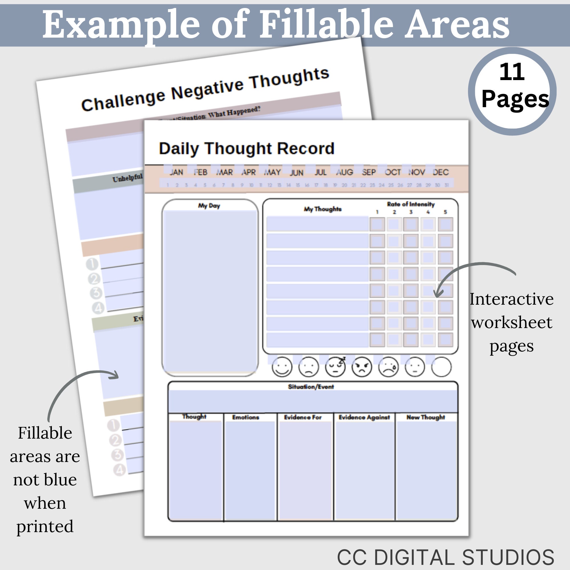 CBT Therapy Worksheets: Challenge Negative Thoughts, Cognitive ...