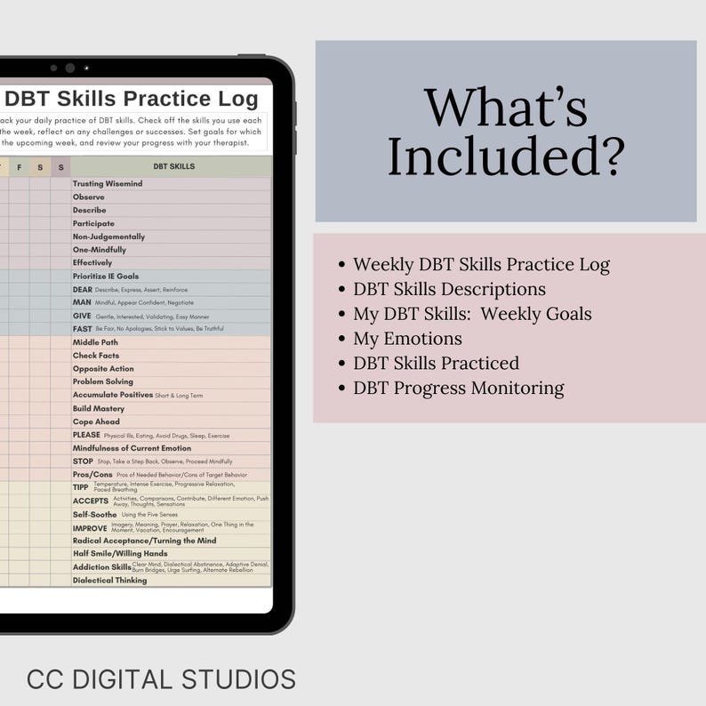 DBT Skills Worksheets: Therapy Cheat Sheet, BPD Resources (printable ...