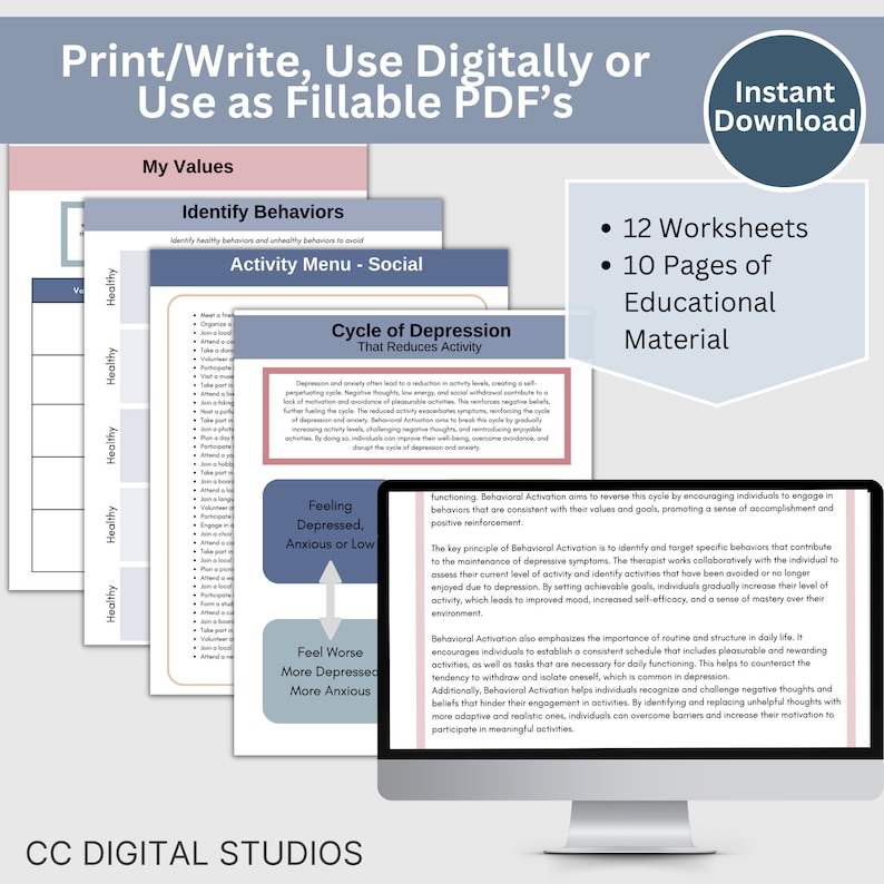 CBT Therapy Worksheets Behavioral Activation, Therapy Resources, Mental ...