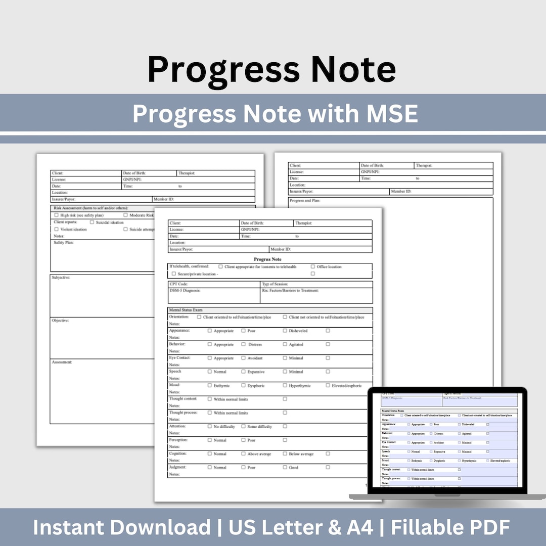 Progress Note With MSE Mental Status Exam, Counseling Office Forms ...