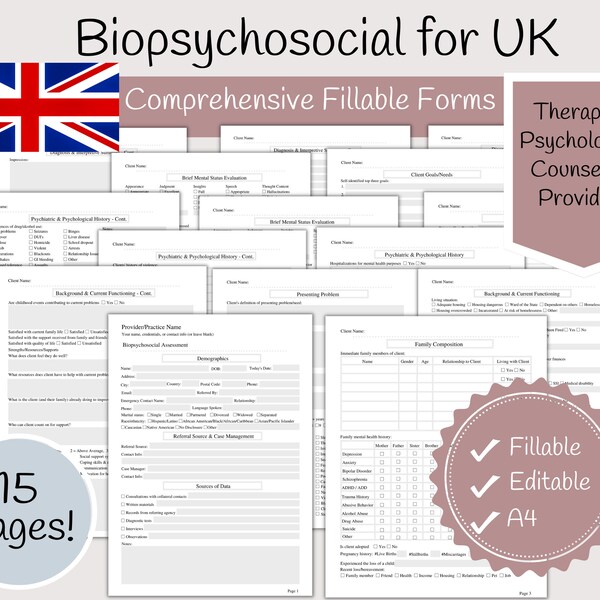 Biopsychosocial Assessment Template - Etsy