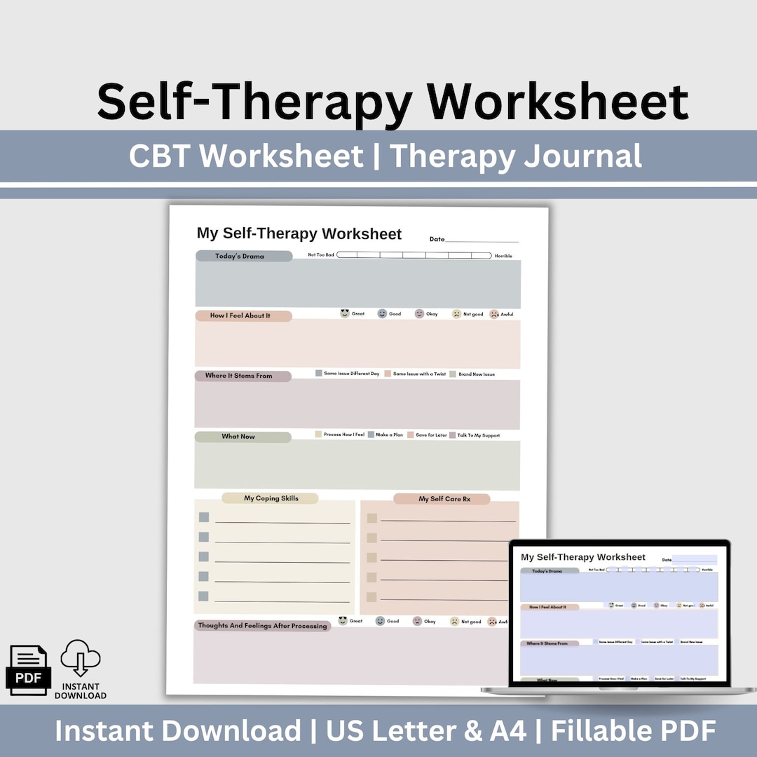 Therapy Journal CBT Worksheet for Self Therapy, Mental Health Mood ...