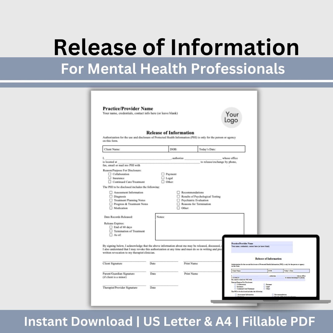Release of Information, Informed Consent, Mental Health ROI, Private ...