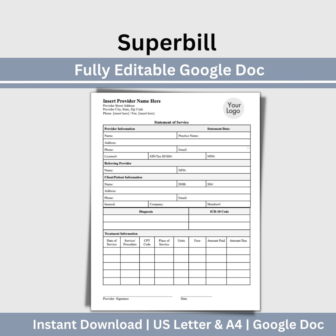 Mental Health Superbill Template: Editable Client Billing Invoice ...