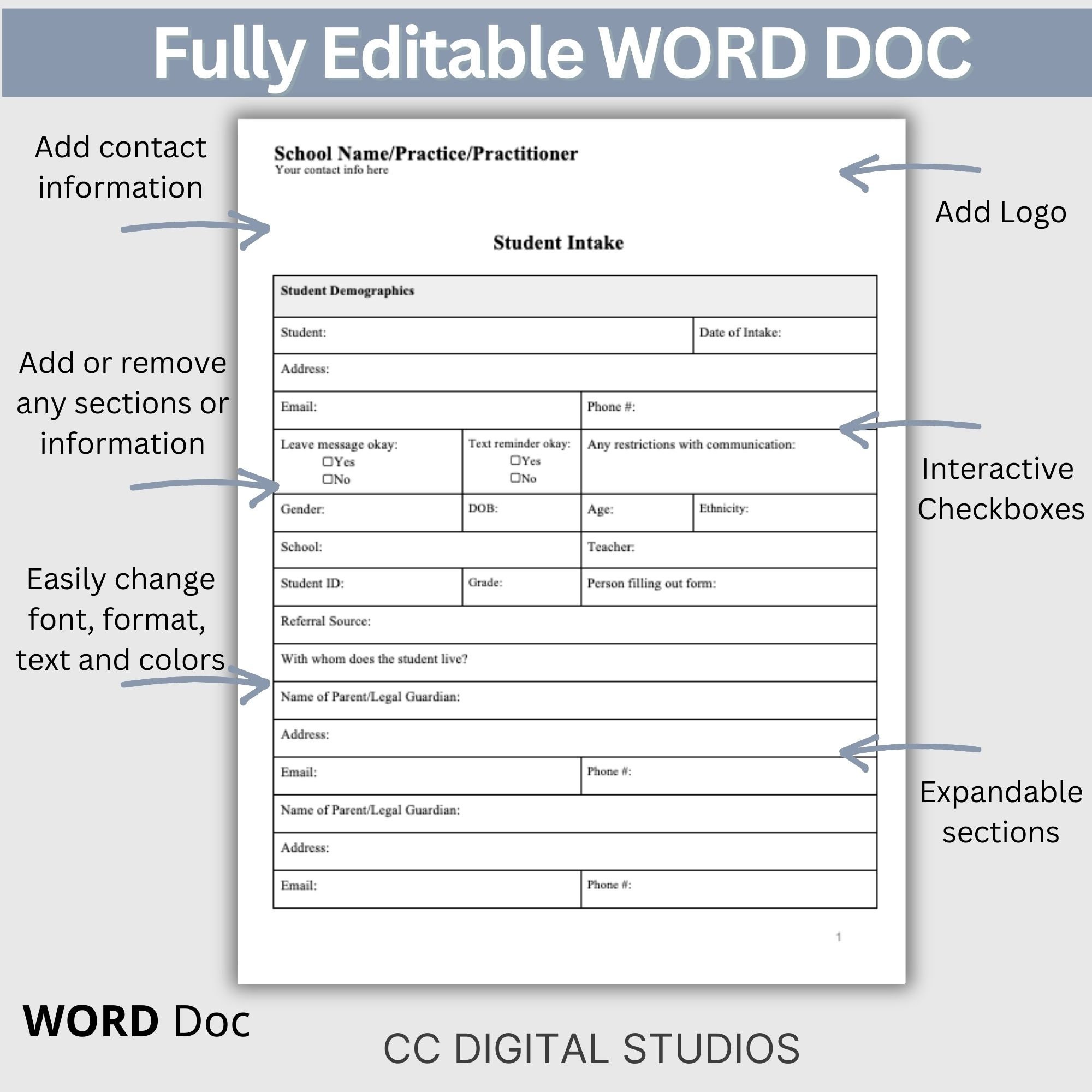 Student Intake Mental Health Form, School Social Worker, School ...