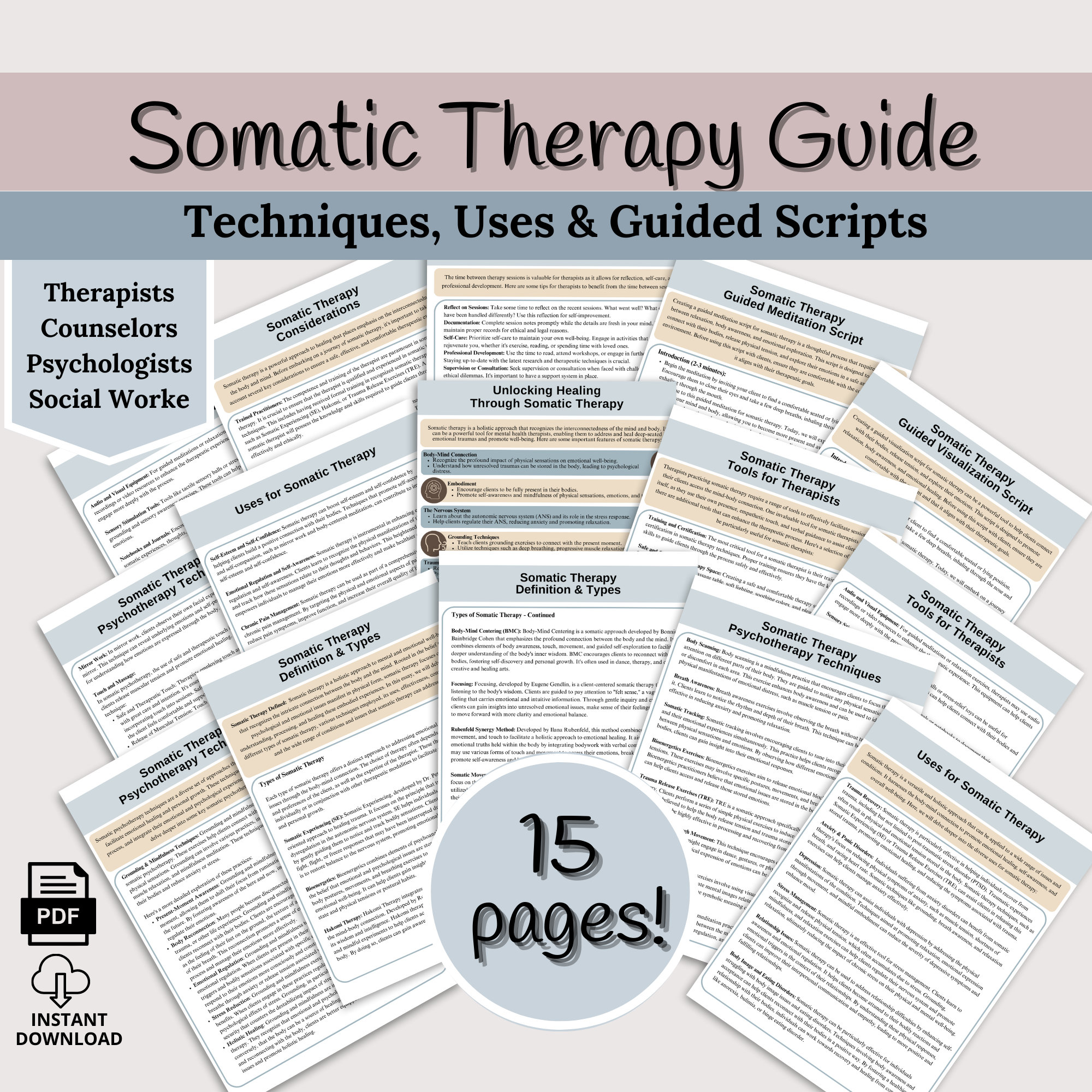 Somatic Therapy Cheat Sheets for Mental Health Clinicians, Techniques ...