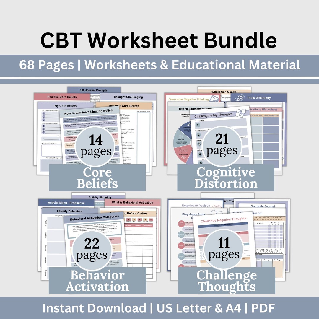 CBT Worksheet Therapy Bundle, Therapy Resources for Counseling Office ...