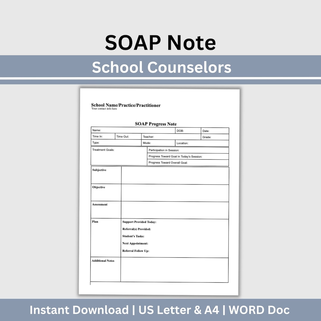 SOAP Note for School Counselors, School Social Worker Progress Note ...
