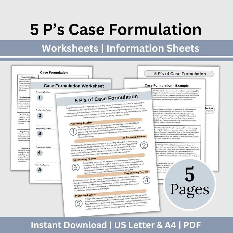 5 P's Case Formulation Worksheets: Mental Health Client Map (digital ...