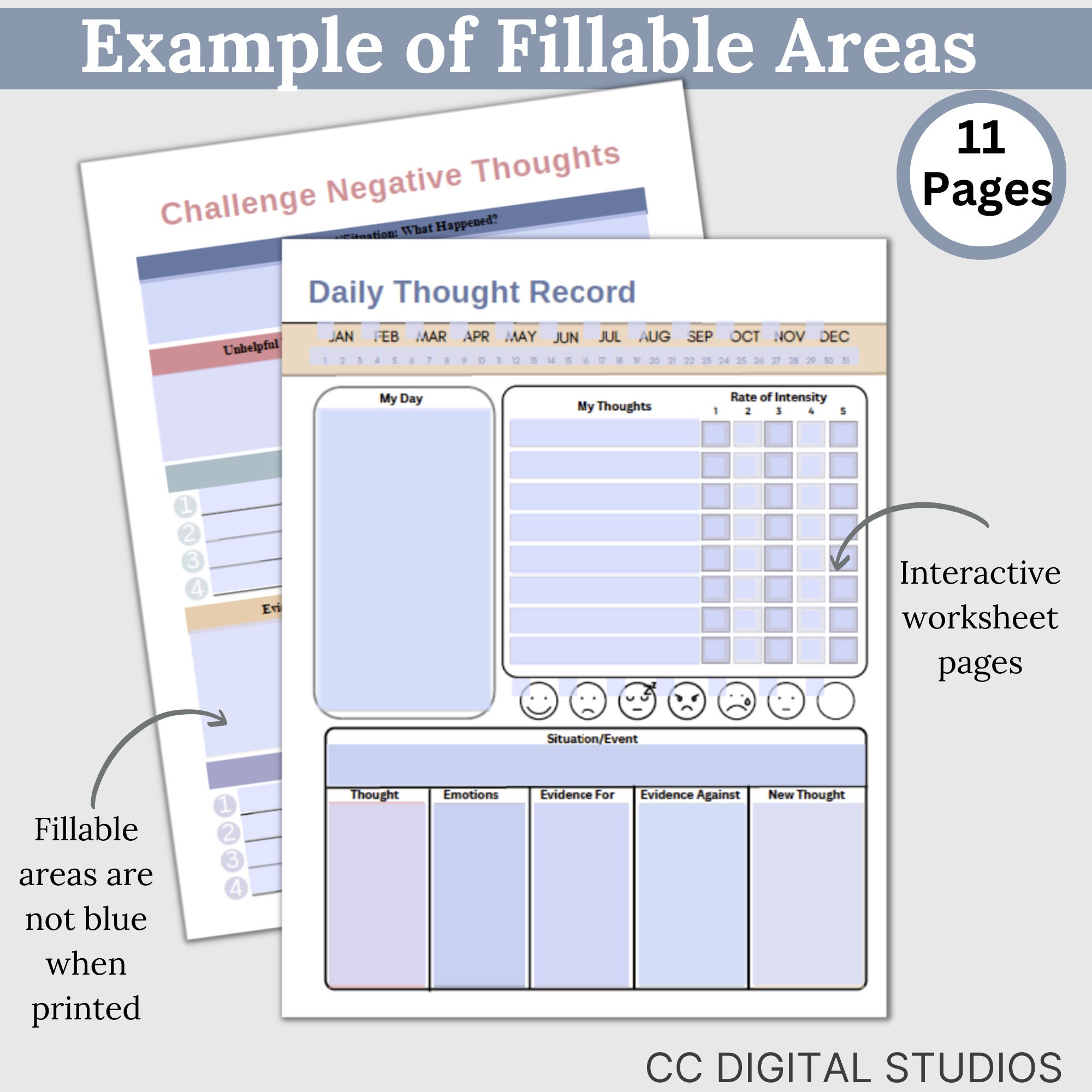 CBT Therapy Worksheets: Challenge Negative Thoughts, Cognitive ...