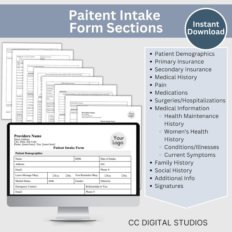 Medical Intake Form: New Patient Health History (WORD Doc, Digital ...