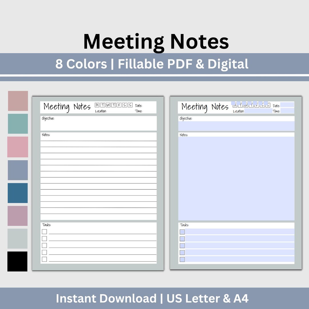 Fillable Meeting Minutes Template: Agenda, Action Items, Attendance ...