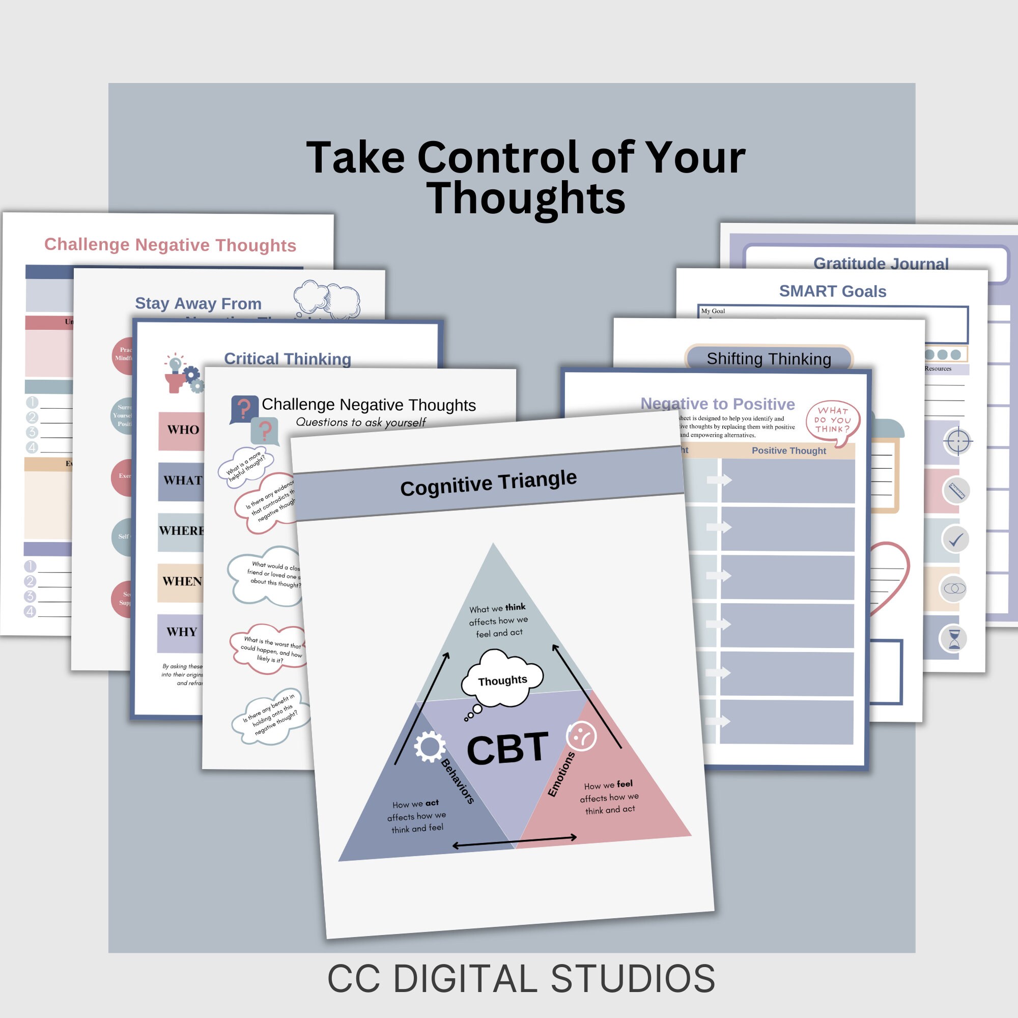 CBT Therapy Worksheets: Challenge Negative Thoughts, Cognitive ...