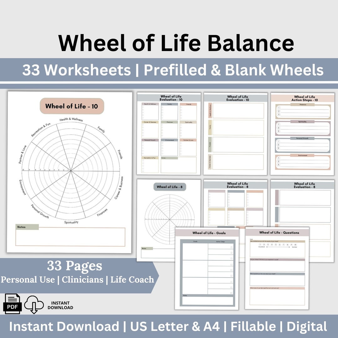 Life Coach Wheel of Life Balance Therapy Worksheets, Self Help, Self ...