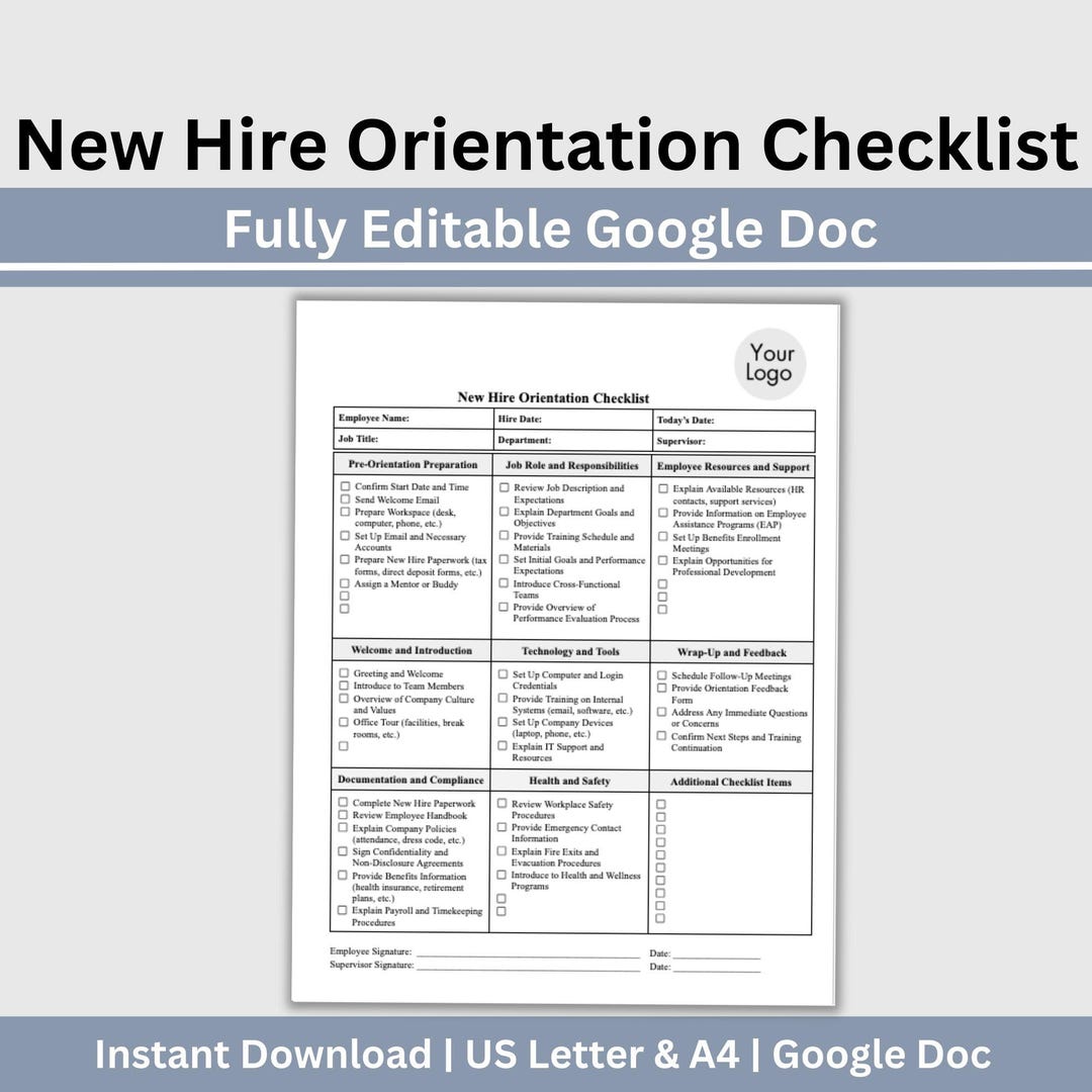New Hire Orientation Checklist: Editable HR Template (google Doc) - Etsy