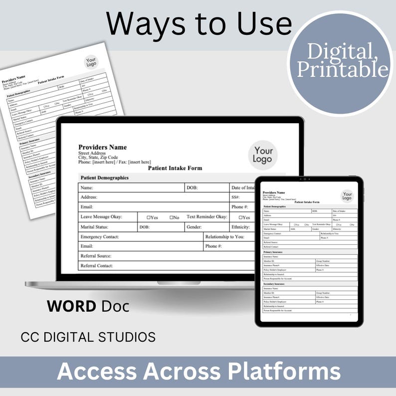 Medical Intake Form: New Patient Health History (WORD Doc, Digital ...