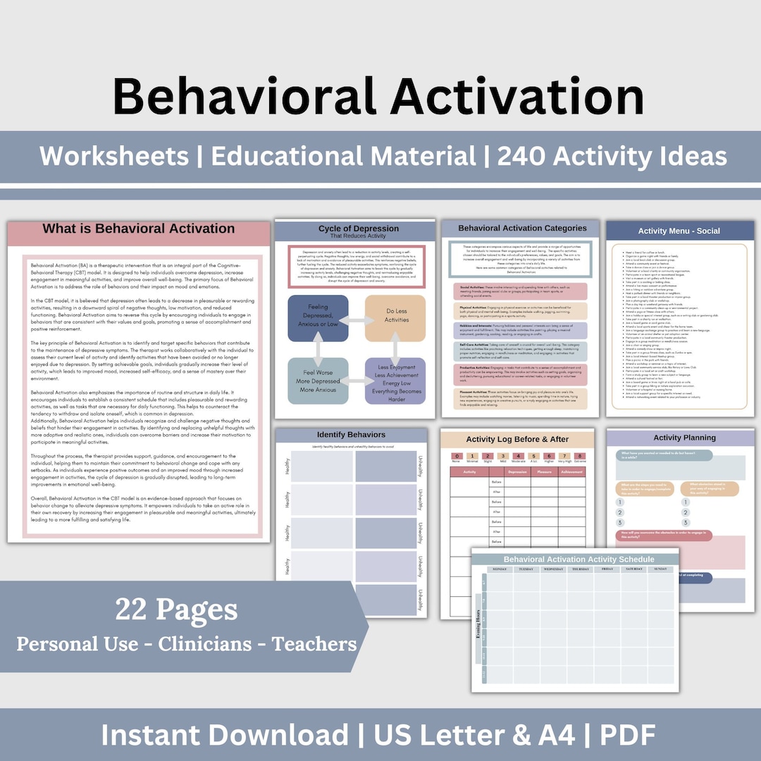 CBT Therapy Worksheets: Behavioral Activation, Mental Health (digital ...