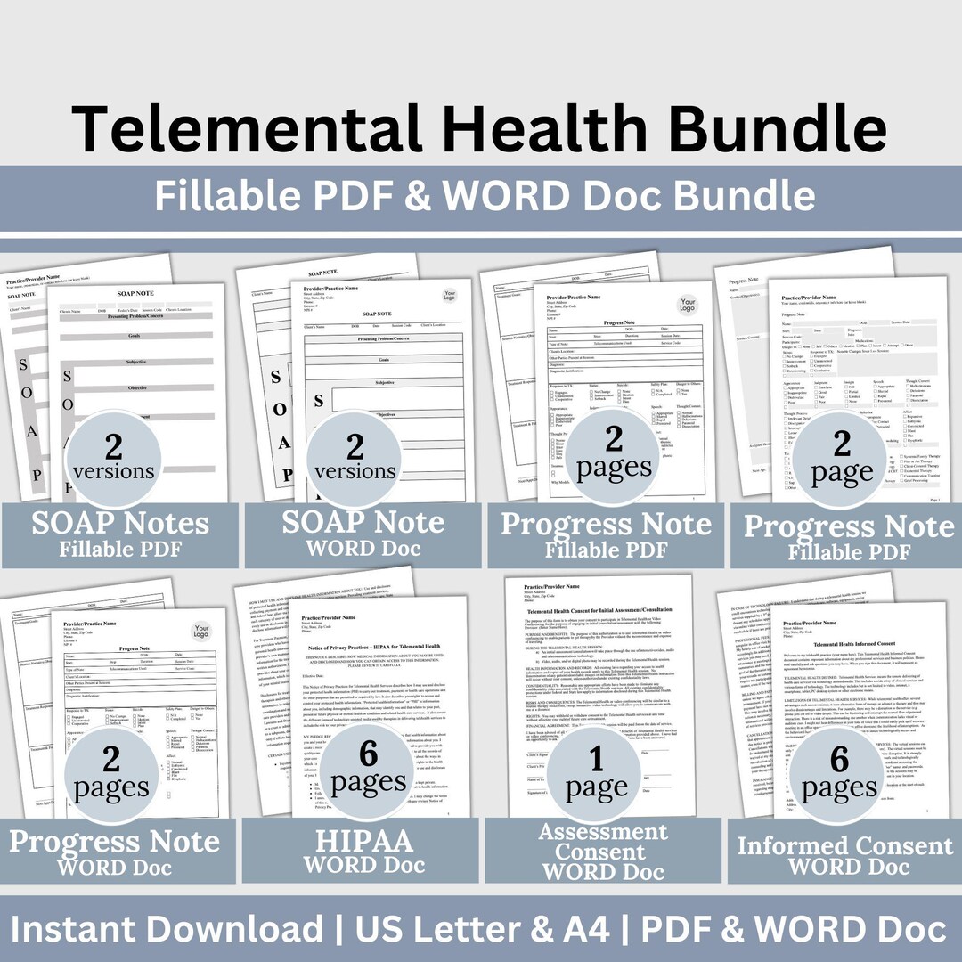 Telemental Health Bundle WORD Doc Therapy Notes, Therapy Notes for ...