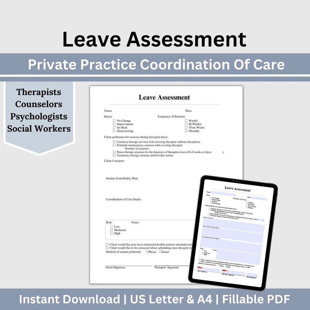 Therapist Leave of Absence Assessment: Private Practice Forms (fillable ...
