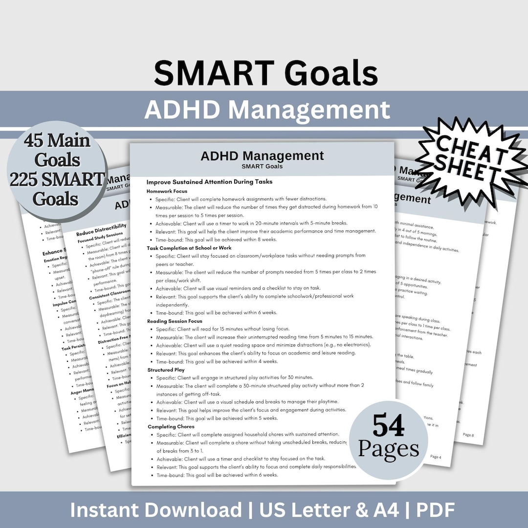 ADHD Smart Goals for Treatment Planning, Therapy Cheat Sheet, Therapy ...