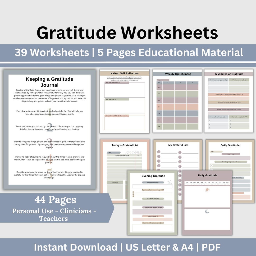 Gratitude Journal: Self-care Prompts, Wellness Worksheets (digital ...