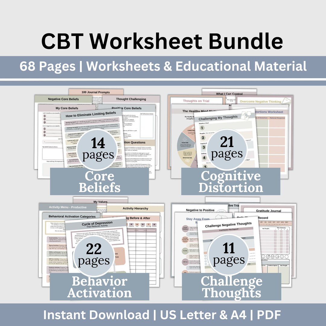 CBT Therapy Worksheets Bundle: Mental Health Counseling Resources ...