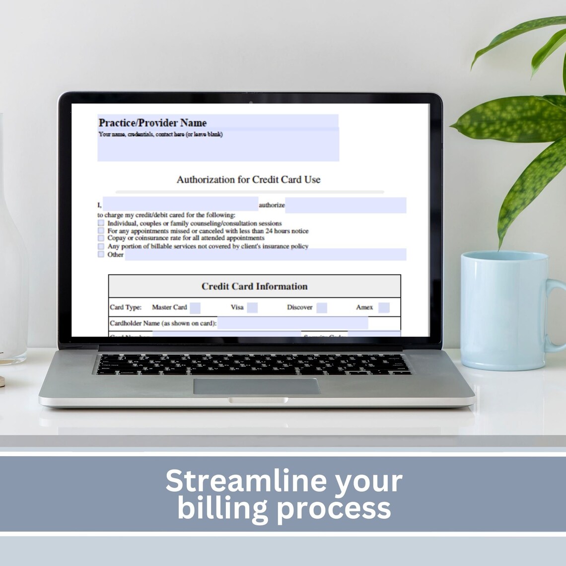 Credit Card Authorization Form: Fillable PDF for Therapist Office - Etsy