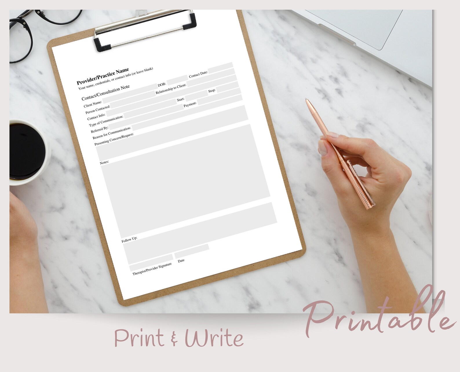 Therapy Contact Note, Fillable PDF Consultation Form, Therapy Note ...