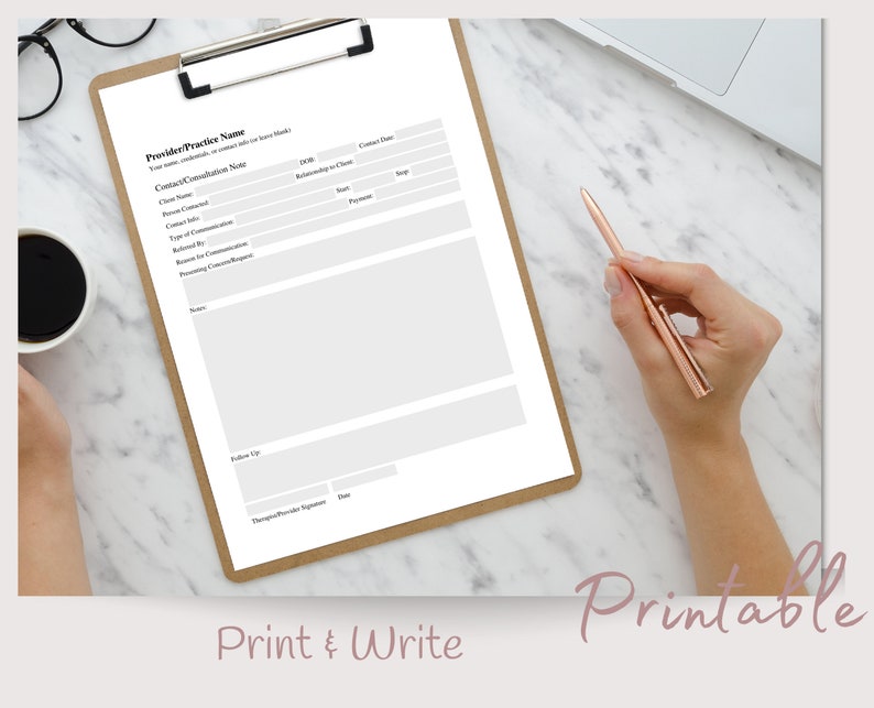 Therapy Contact Note, Fillable PDF Consultation Form, Therapy Note ...