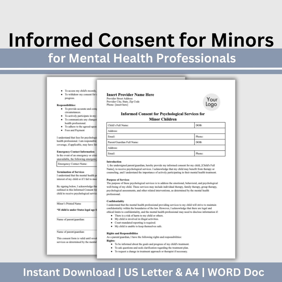 Mental Health Informed Consent Form for Minors (WORD Doc) - Etsy