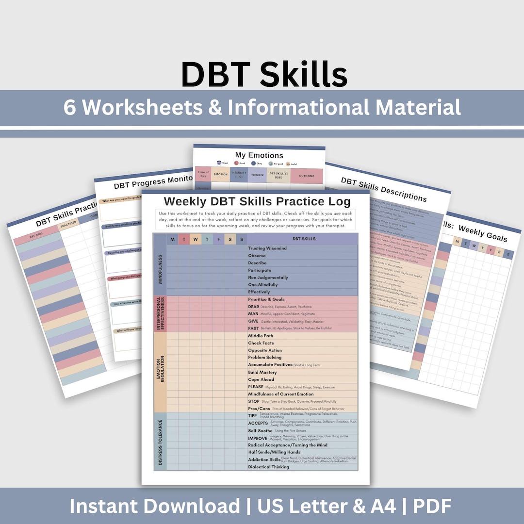 Buy DBT Skills Diary Worksheets Dialectical Behavior Therapy Daily ...