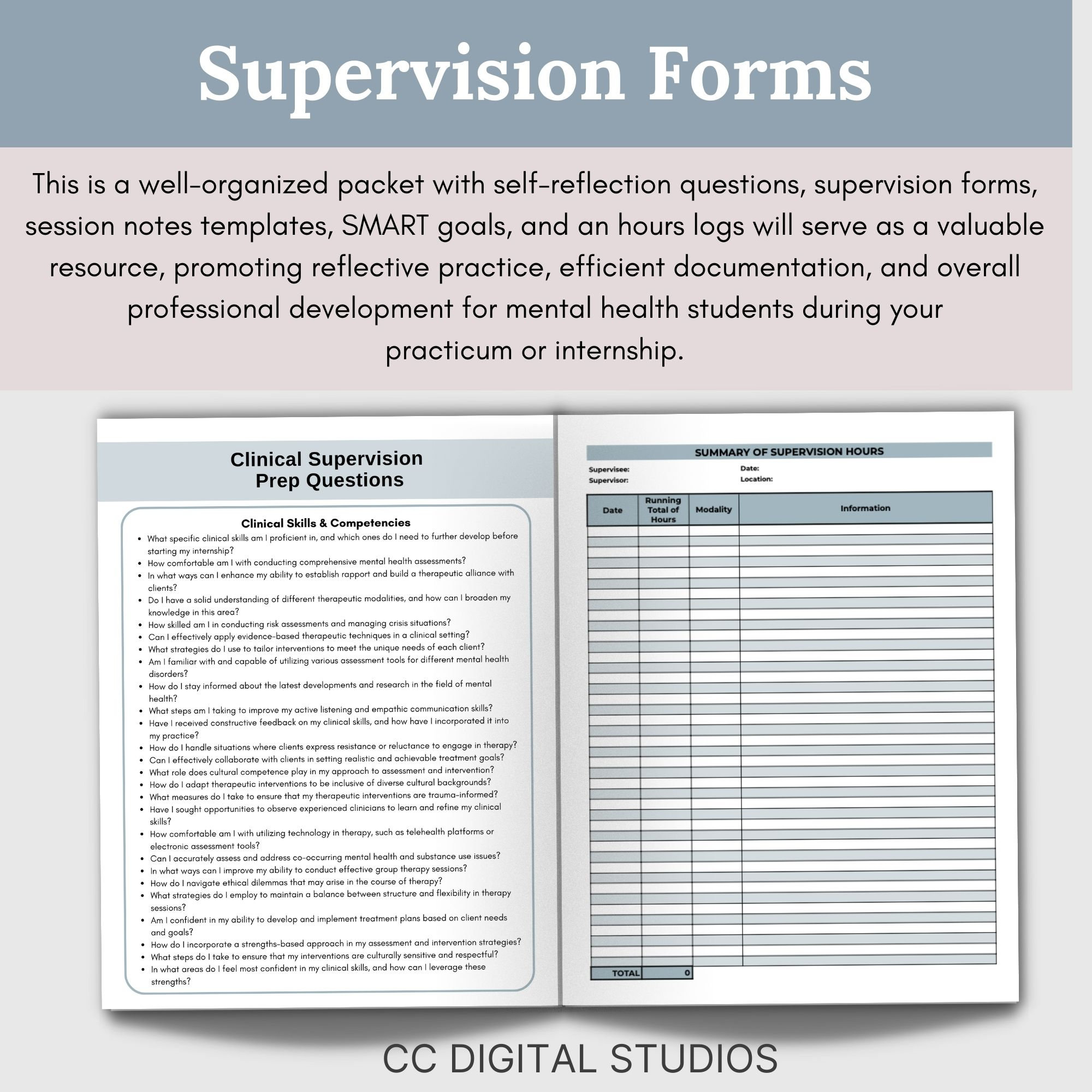 Counseling Supervision Forms: Hours Log, Session Notes (google Docs ...